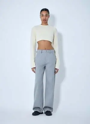 RIER Cropped Knit Sweater - Cream