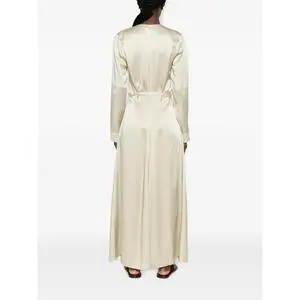 FORTE_FORTE Satin V-neck Long Sleeve Midi Dress
