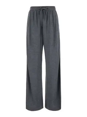 Brunello Cucinelli Pants With Elastic Drawstring Waist And Monil Detail On The Side In Cotton Blend For - Gray