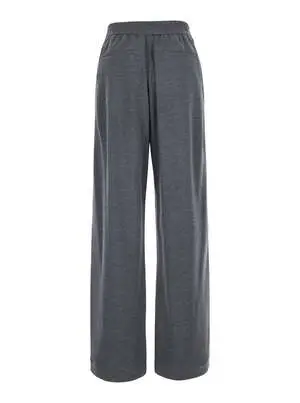 Brunello Cucinelli Pants With Elastic Drawstring Waist And Monil Detail On The Side In Cotton Blend For - Gray