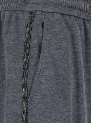 Brunello Cucinelli Pants With Elastic Drawstring Waist And Monil Detail On The Side In Cotton Blend For - Gray