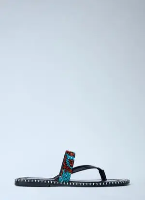 Dries Van Noten Embellished Whipstitched Leather Sandals - Blue