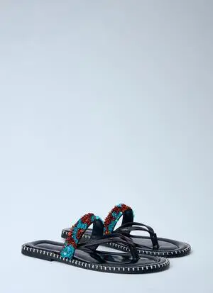 Dries Van Noten Embellished Whipstitched Leather Sandals - Blue