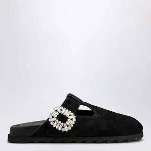 ROGER VIVIER Suede Mule Slidy Viv - Black