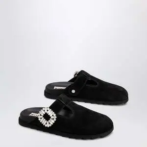 ROGER VIVIER Suede Mule Slidy Viv - Black