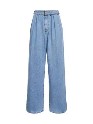 Dries Van Noten Light Blue Denim Belted Wide-leg Jeans - Multicolor