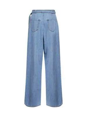 Dries Van Noten Light Blue Denim Belted Wide-leg Jeans