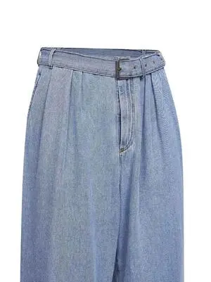 Dries Van Noten Light Blue Denim Belted Wide-leg Jeans