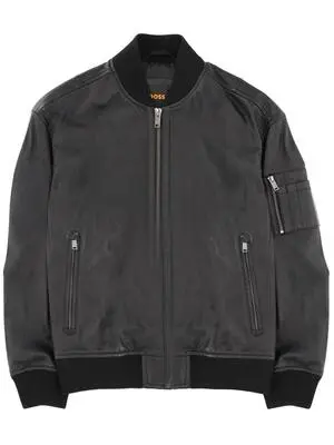 BOSS Jakri Leather Bomber Jacket - Black