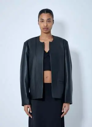 TOTEME Open Front Leather Jacket - Black