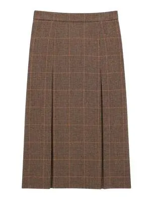 Saint Laurent Gonna Midi In Lana E Cashmere Principe Di Galles - Brown