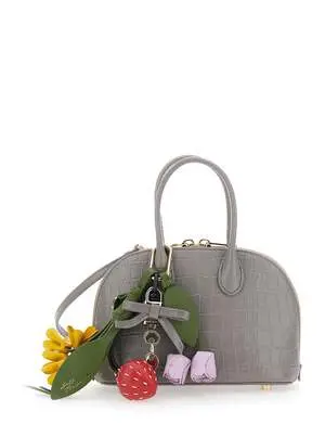 SELF-PORTRAIT Mini Bag Croc Leather Toast With Handles And Gray Leather Shoulder Strap - Multicolor
