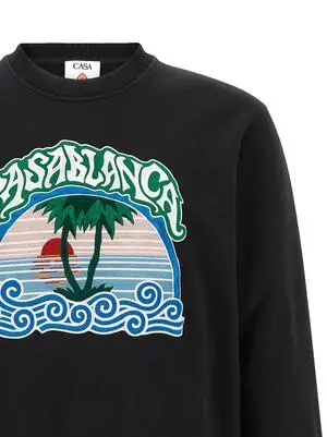 Casablanca Palm Tree Emblem Embroidered Sweatshirt - Black