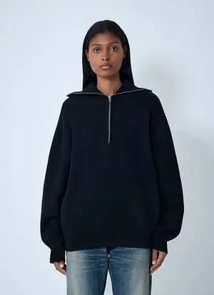 Balenciaga Zip-up Knit Sweater - Black