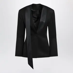 Attico Virgin Wool Tuxedo Jacket With Satin Lapels - Black