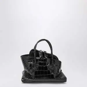 Attico La Passeggiata Mini Crocodile-print Leather Bag - Black