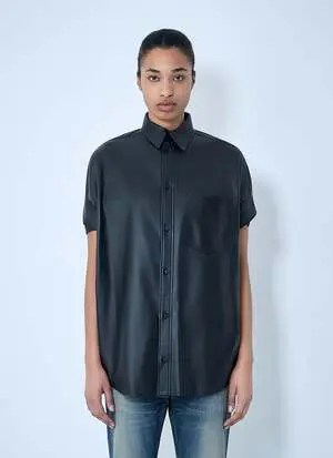 Balenciaga Tucked Sleeve Leather Shirt - Black