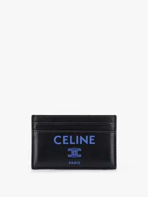 Celine Leather Card Holder With Front Logo Print - Multicolor