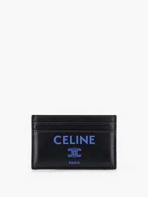 Celine Leather Card Holder With Front Logo Print - Multicolor
