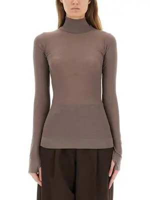 LEMAIRE Ribbed Turtleneck Top - Brown