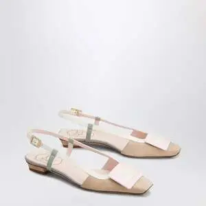 ROGER VIVIER Belle Vivier Slingback Ballet Flats In Beige/cream/purple Suede - Multicolor
