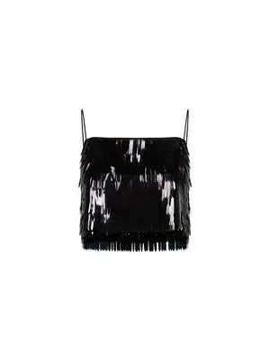 SELF-PORTRAIT Black Sequin Cropped Top - Multicolor