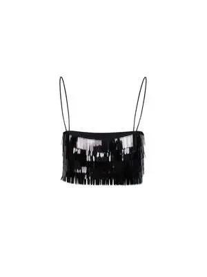 SELF-PORTRAIT Black Sequin Cropped Top