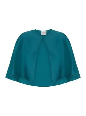 FORTE_FORTE Blue Cape With Elegant Silk Details For - Multicolor