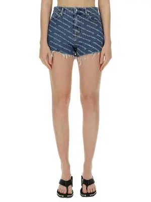 Alexander Wang Logo Print Denim Shorts