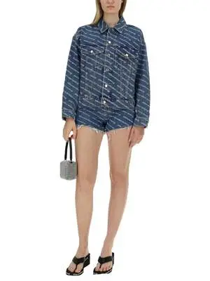 Alexander Wang Logo Print Denim Shorts - Blue