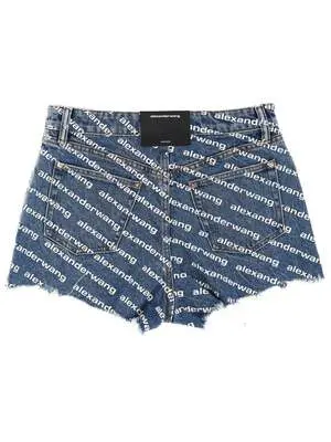 Alexander Wang Logo Print Denim Shorts - Blue