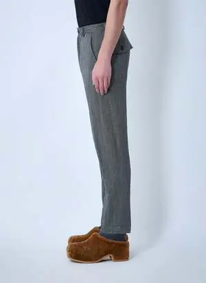 Dries Van Noten Penwick Herringbone Wool Trousers - Gray