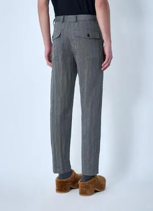 Dries Van Noten Penwick Herringbone Wool Trousers - Gray