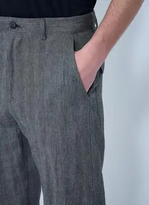 Dries Van Noten Penwick Herringbone Wool Trousers - Gray