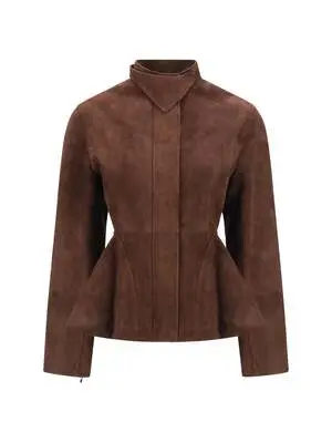 Alaïa Peplum Jacket In Suede Goatskin - Brown