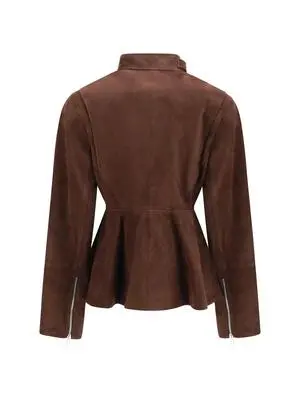 Alaïa Peplum Jacket In Suede Goatskin - Brown