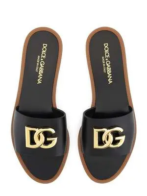 Dolce & Gabbana Leather Slide Sandal - Black