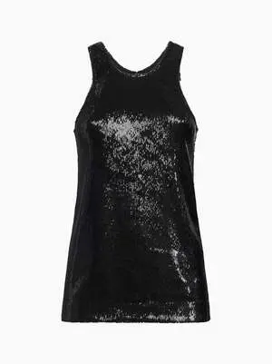 TOTEME Black Sequin Curved Tank Top - Multicolor