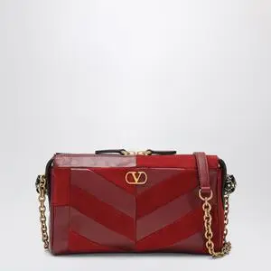 Valentino Garavani Valentino Garavani Small Panthea Shoulder Bag In Suede And Nappa Leather With Chevron Pattern Women Red