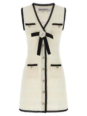 SELF-PORTRAIT White Pointelle Knit Mini' Dress