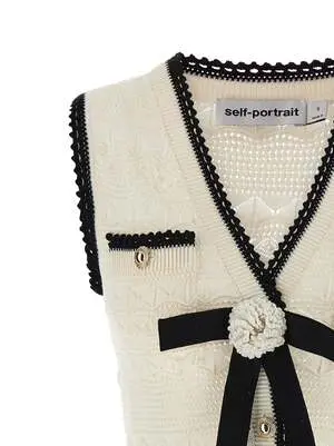 SELF-PORTRAIT White Pointelle Knit Mini' Dress