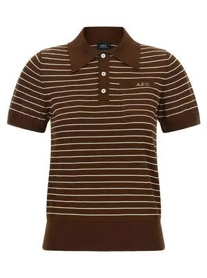 A.p.c. Striped Knit Polo Shirt - Brown