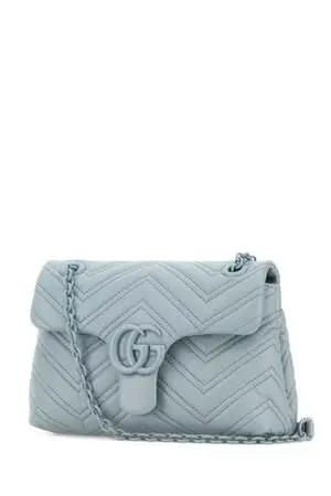 Gucci Nappa Leather Gg Marmont Shoulder Bag - Blue