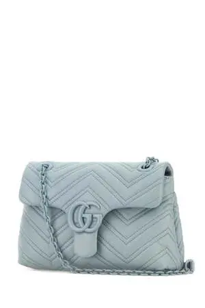 Gucci Nappa Leather Gg Marmont Shoulder Bag - Blue