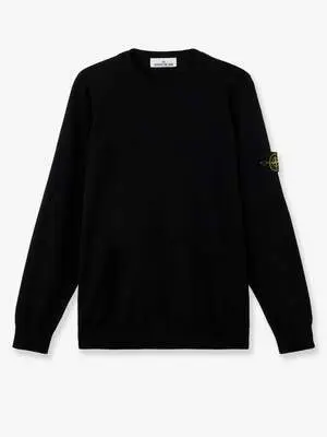 Stone Island Wool Sweater With Side Logo Patch - Black