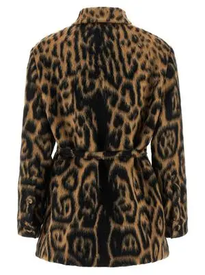Fendi Animal Print Swept Wool Jacket - Cream