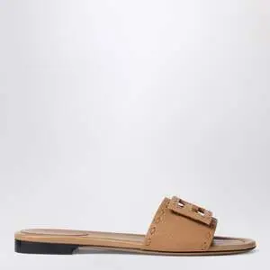 Fendi Camel Leather Baguette Slides - Brown