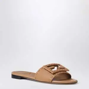 Fendi Camel Leather Baguette Slides - Brown