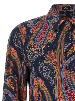 Etro Paisley Print Stretch Cotton Poplin Shirt