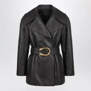 Gucci Leather Jacket With Dionysus Belt - Black